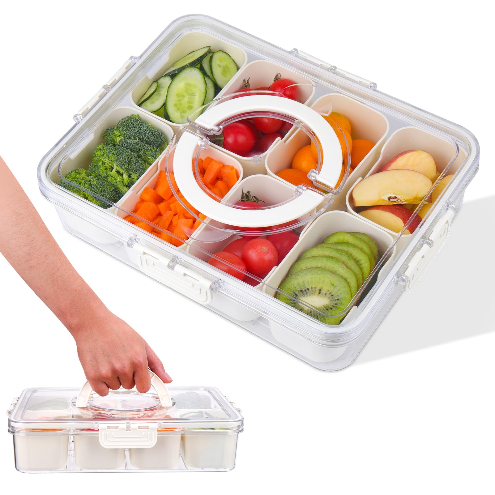 AIERSA Divided Serving Tray with Lid,8 Compartment Snack Tray,Travel Snackle Box Container for Picnic,Snack Box Container for Adults,Charcuterie Board with Lid,Snack Boxes for Fruit,Veggie