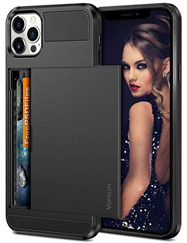 Vofolen Compatible with iPhone 12 Pro Case Wallet 5G Cover Credit Card Holder ID Slot Sliding Back Pocket Anti-Scratch Dual Layer Protective Compatible with iPhone 12 Pro 5G 6.1 inch Black