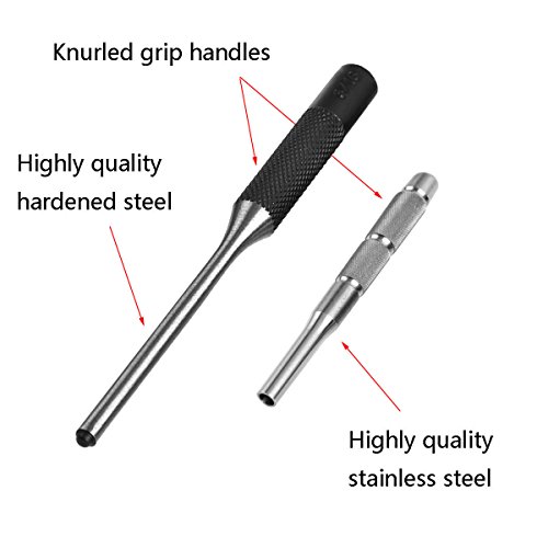 9 Pieces Roll Pin Punch Set and 4 Pieces Hollow End Starter Punch Tool with Carry Case for repairing or servicing equipment, machines, and vehicles