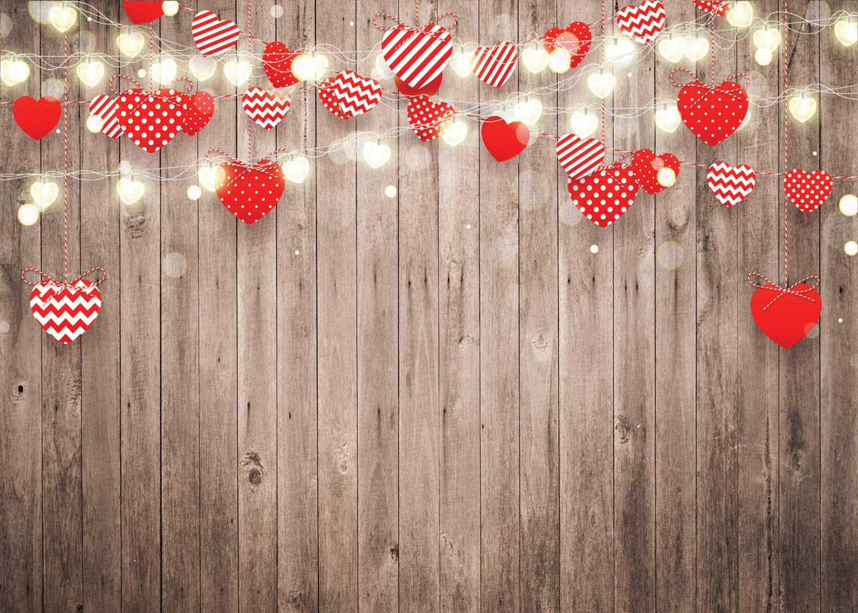 SJOLOON Valentine Day Backdrop for Photography Rustic Wood Wedding Backdrop Red Heart Stage Lighting Bridal Baby Shower Decoration Banner 11811 (8x6FT)