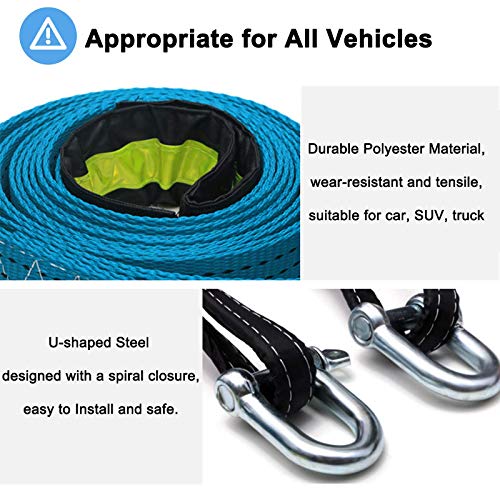 Voilamart Tow Strap Recovery with Hooks 2” x 20ft 17,600LBS Break Strength Towing Strap,Reflective Strip,Pair of Gloves,Storage Bag for Road Recovery Towing Rope Cable Winch Strap,Tree Saver