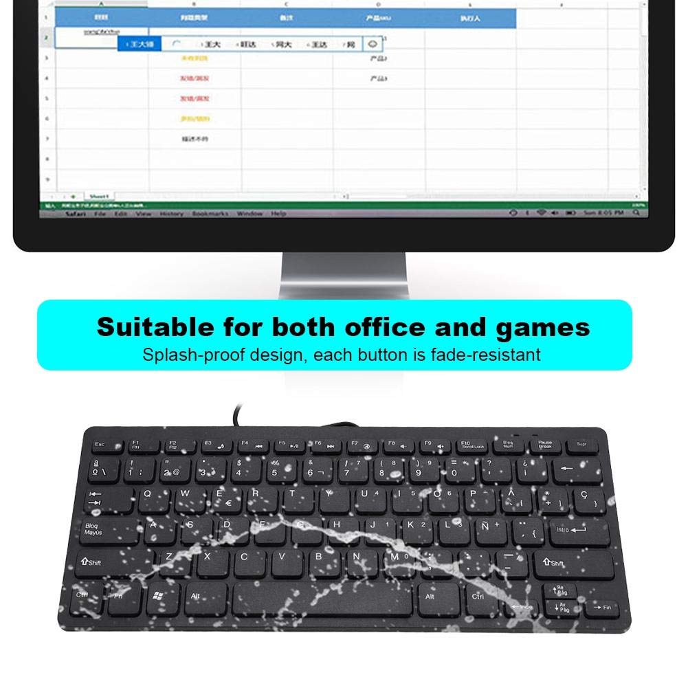 M ugast Wired Keyboard,78 Keys Ultra-Thin Mini Portable USB PC Corded Business Keyboard,Computer Gaming Keyboard for Desktop Computer,Splash-Proof Design,Spanish