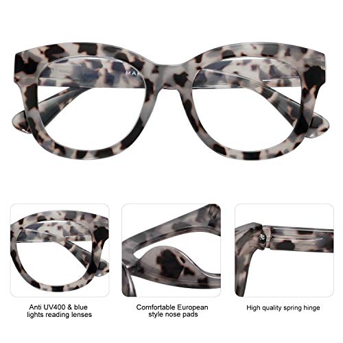 AMOMOMA 3 Pack Retro Oversized Reading Glasses for Women Blue Light Blocking Computer Readers Spring hinge AM6003 with Brown+Blue+Grey Tortoise Frame 2.00 x