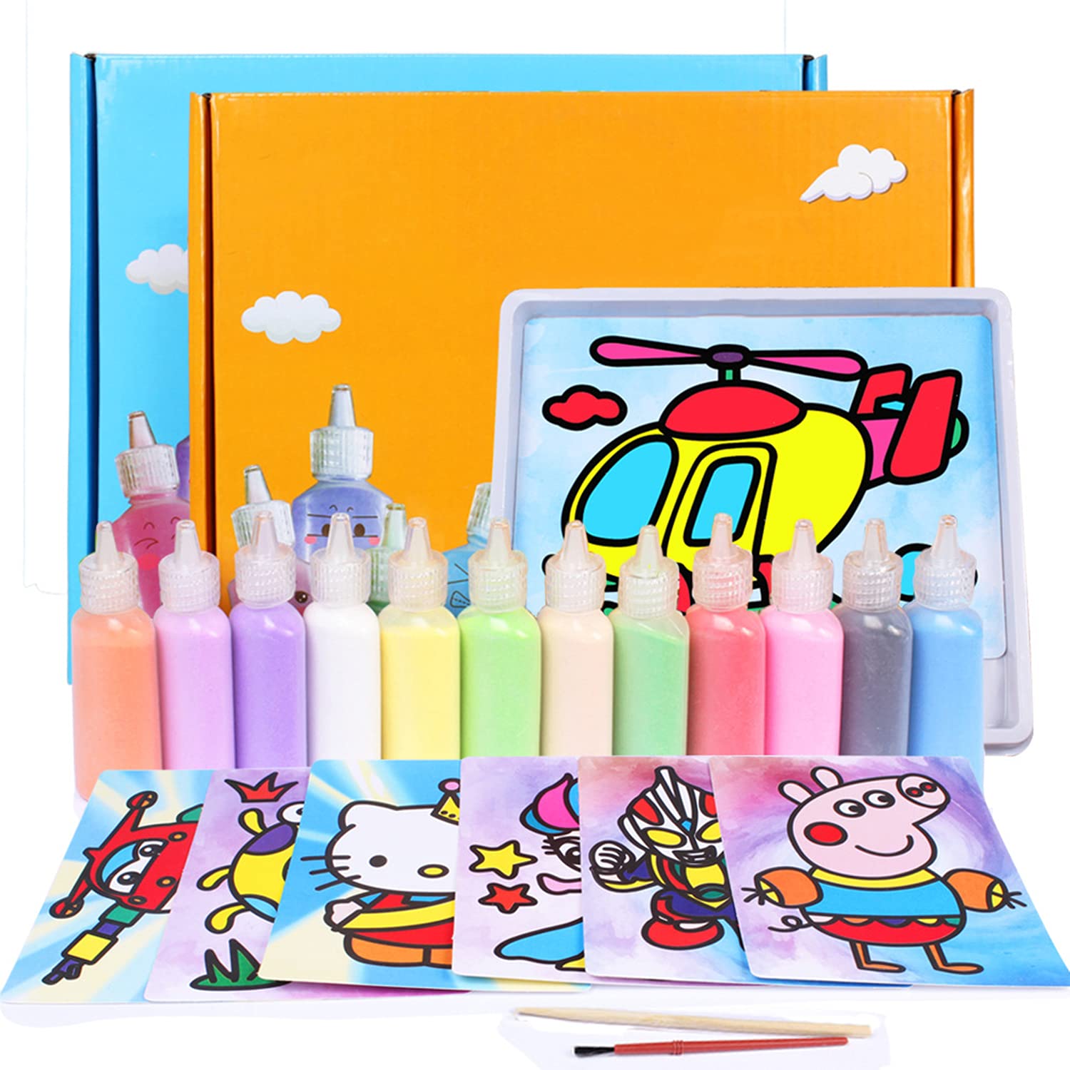 ANXUS Sand Painting Kit for Kids, Complete Sand Painting Tool, 12 Colored Sand Paintings with 24 Sand Paintings, Brush, Wooden Pen, Sand Table, DIY Sand Art. Children's Favorite Gifts