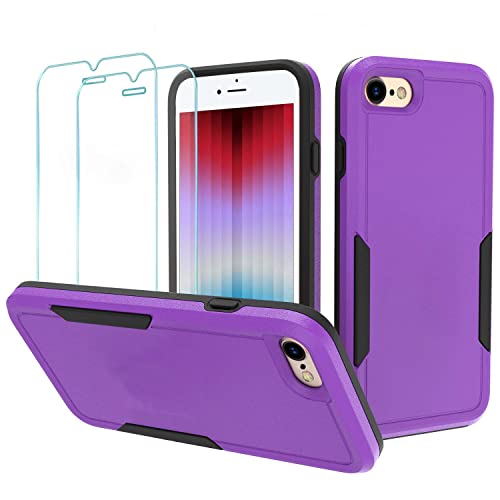 b1b byoneby Phone Case for iPhone SE 2022/SE 2020 iPhone 7/8 Heavy-Duty Shockproof Protective Rugged Cases with 2-Pack Glass Screen Protector Military Grade Fall Hard Cover,Purple