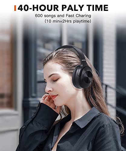 INFURTURE Q1 Active Noise Cancelling Headphones with Microphone,Wireless Over Ear Bluetooth Headphones, Deep Bass, Memory Foam Ear Cups, Quick Charge 40H Playtime, for TV, Travel