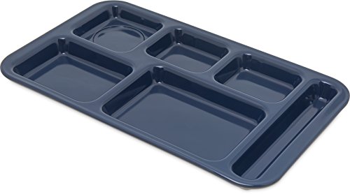 Carlisle FoodService Products Melamine CafĂŠ Tray for Schools and Cafeterias, Right Hand 6-Compartment Tray, 15" x 9", Dark Blue