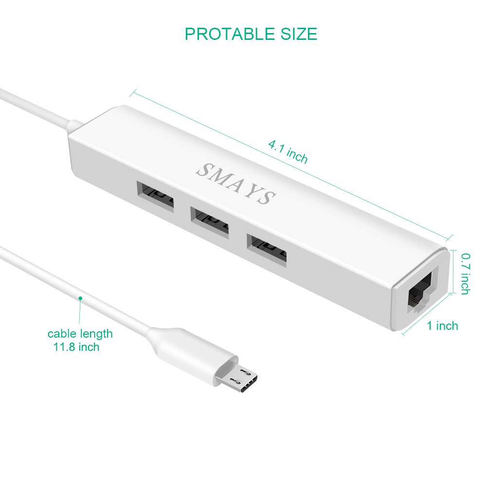 OTG Cable to Ethernet Adapter for Fire TV Cube, Fire TV Stick Lite 2020, Echo Show (2nd Gen), Micro USB HUB with Power
