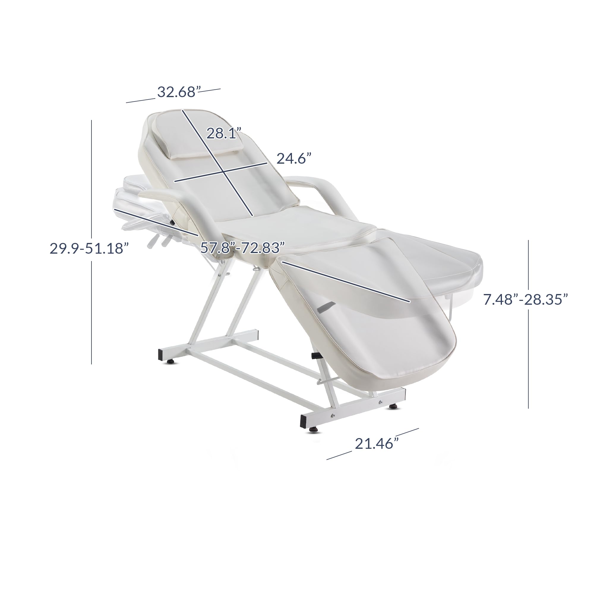 BELLAVIE Adjustable Table Chair Salon Bed for Professional Massage Facial Lash Beauty Treatment Spa Tattoo Eyelash Microblading Esthetician Equipment - White