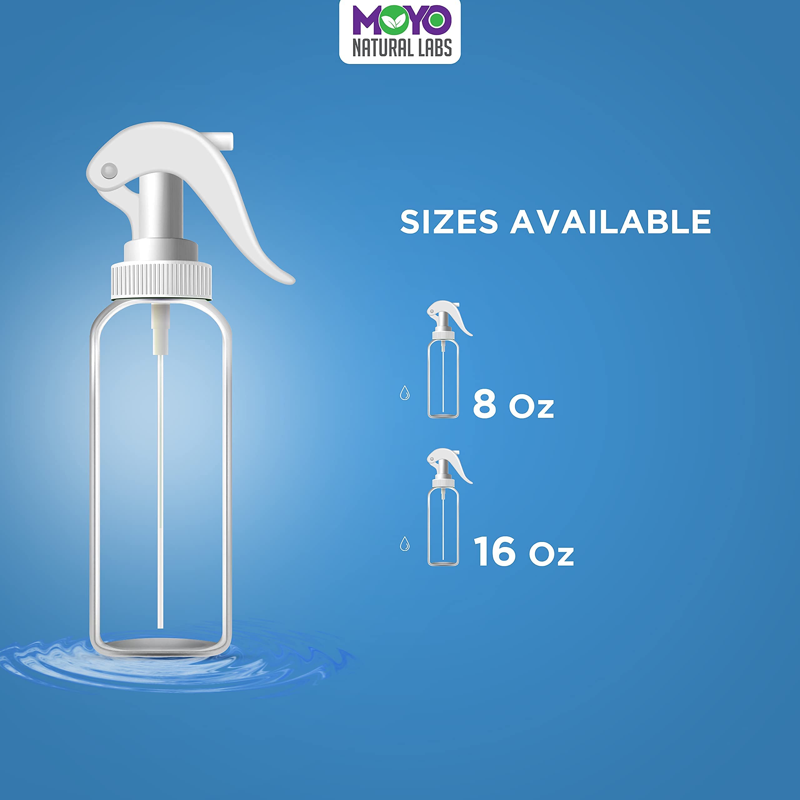 MoYo Natural Labs 8 oz Spray Bottles, Boston Round Trigger Sprayer Empty Travel Containers, BPA Free PET Plastic for Essential Oils and Liquids/Cosmetics (Pack of 12, Amber)