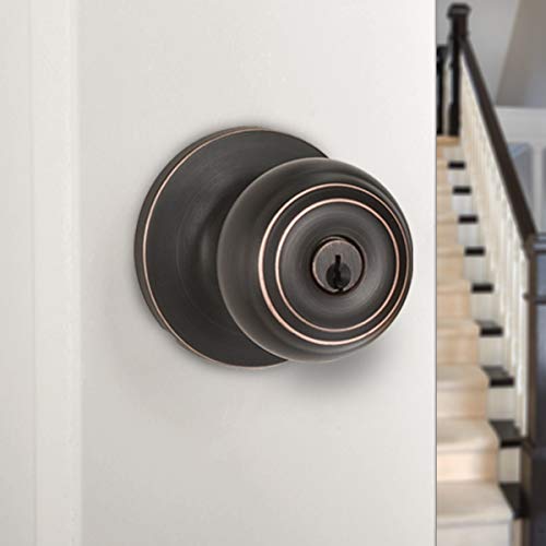 Amazon Basics Exterior Door Knob With Lock, Classic, Oil Rubbed Bronze