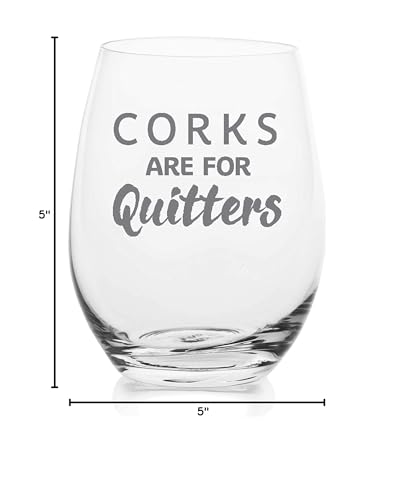 Lushy Wino - Corks Are For Quitters | 18oz. Etched Stemless Wine Glass: Dishwasher Safe Funny Wine Glasses For Women in Gift-Ready Box