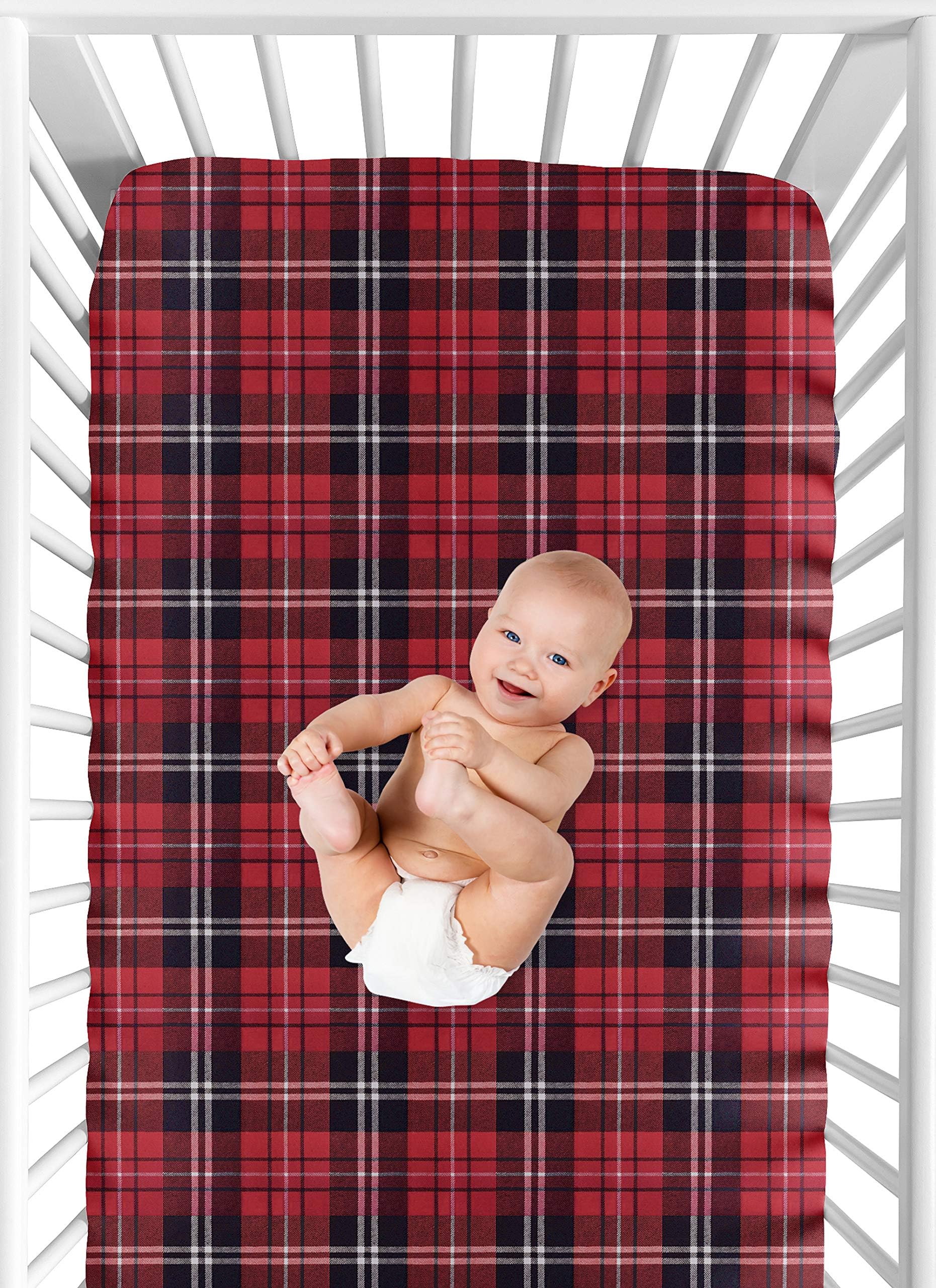 Red and Black Woodland Plaid Flannel Baby or Toddler Fitted Crib Sheet for Rustic Patch Collection by Sweet Jojo Designs