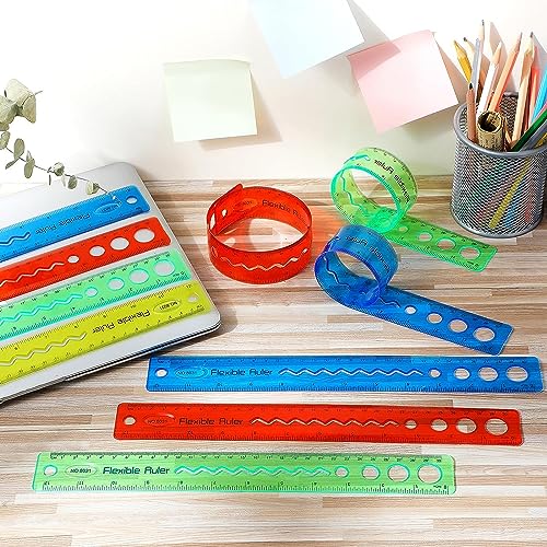 AKOAK Flexible Ruler, 30 CM/12" Flexible Bendable Soft Plastic Clear Ruler, Double Sided Ruler, Safe Children's School Supplies for Schools, Homes and Offices - Pack of 4