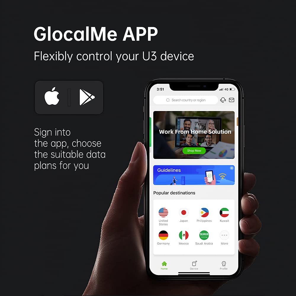 GlocalMe U3 Mobile Hotspot 4G LTE Wireless Portable WiFi - No SIM Card Needed | Connect Up to 10 Devices | Create WLAN Anywhere | Smart Local Network Auto-Selection | with US 8GB & Global 1.1GB Data