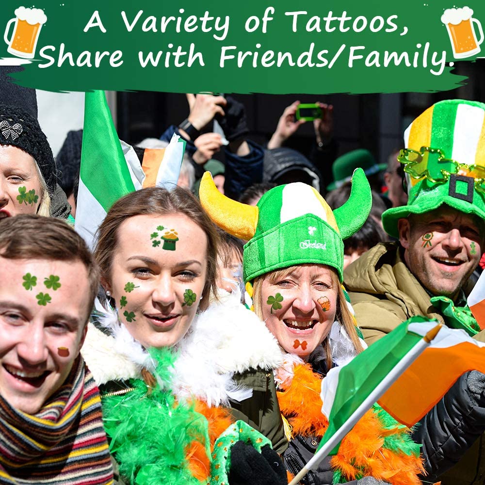 St Patricks Day Tattoos,16 Unique Sheets, 140 Pcs St Patricks Day Stickers, St. patrick's Day Temporary Tattoos Shamrock, Amazing Irish St Patricks Day Decorations Party Favors, A HIT for Your event!