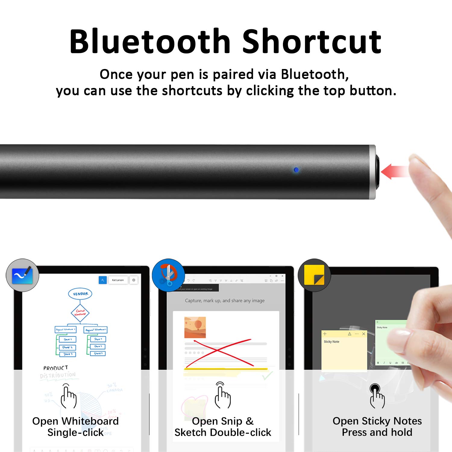 RENAISSER Raphael 520BT Stylus Pen for Surface, Bluetooth for Remote Control, Designed in Houston, Made in Taiwan, 4096 Levels of Pressure Sensitivity, Magnetic Attachment, Rechargeable