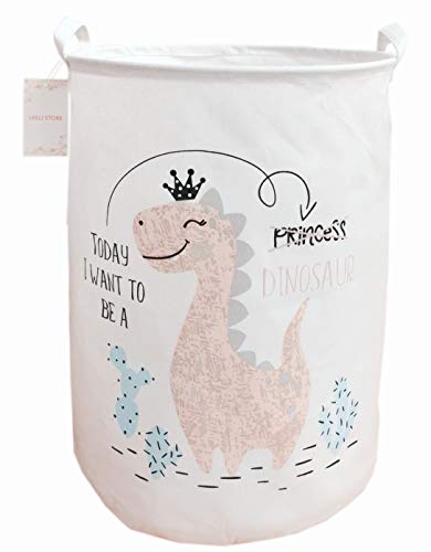 LEELI Laundry Hamper with Handles Collapsible Canvas Laundry Basket,Waterproof Storage Basket Home Organizer for Nursery,Clothes,Toys,Baby Hamper19.7×15.7(pink dinosaur)