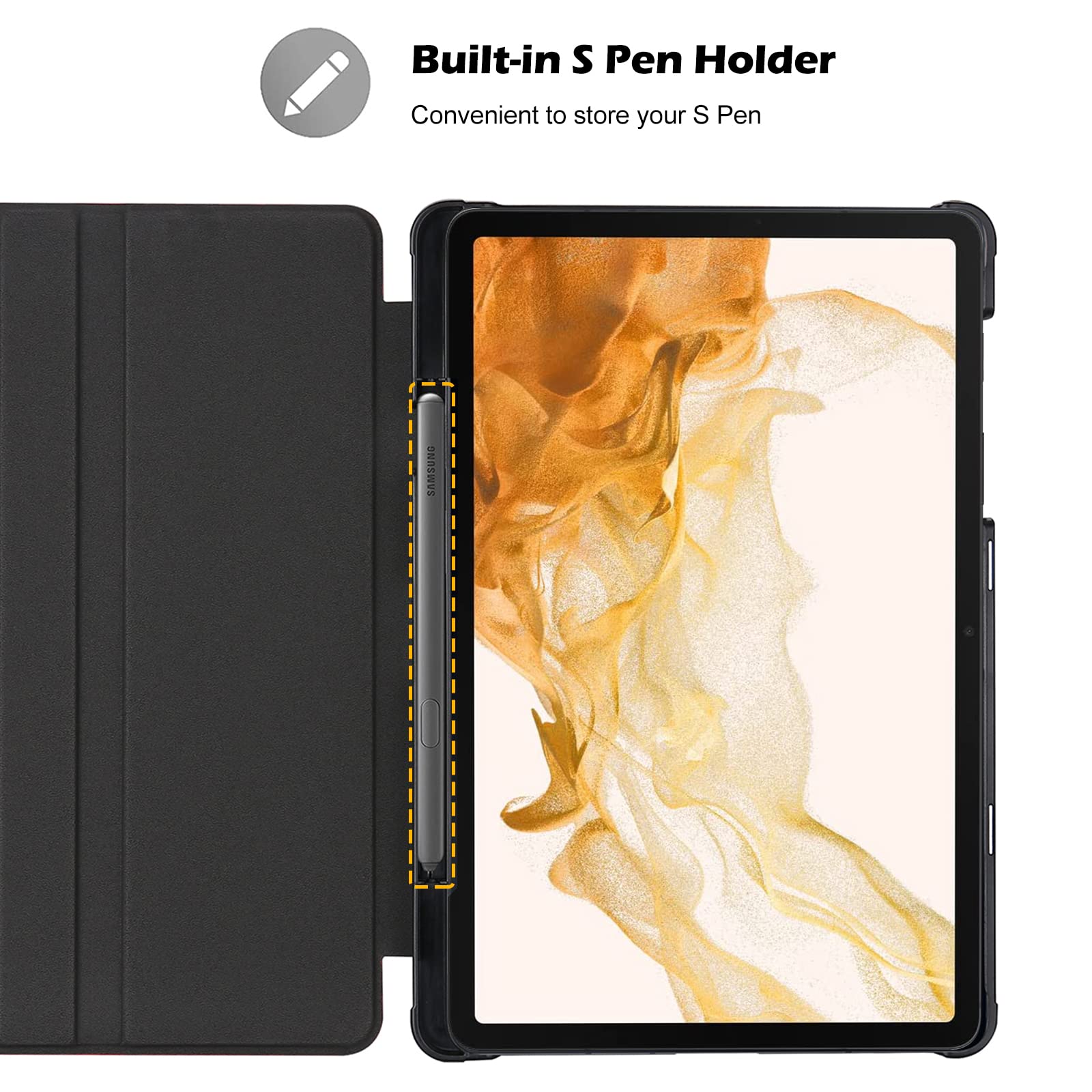 ProCase Case for Galaxy Tab S7 FE 5G 2021/S8 Plus 2022/S7 Plus 2020 12.4 inch with S Pen Holder, Smart Cover for 12.4" Samsung Galaxy Tablet (SM-X800 X806 T730 T736 T970 T975 T976 T978) -Black