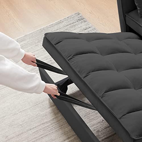 DHHU 52" Sleeper Couch Pull Out Bed, Velvet Convertible Sofa Bed, Loveseat Couch with Toss Pillows and Pockets for Living Room Furniture
