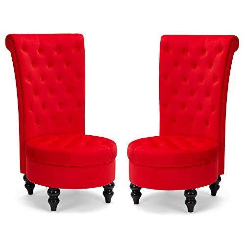 AVAWING Throne Royal Chair Set of 2 for Living Room, Button-Tufted Accent Armless High Back Chair with 24.6 Inch Larger Seat, Thick Padding and Rubberwood Legs, Enthusiastic Red