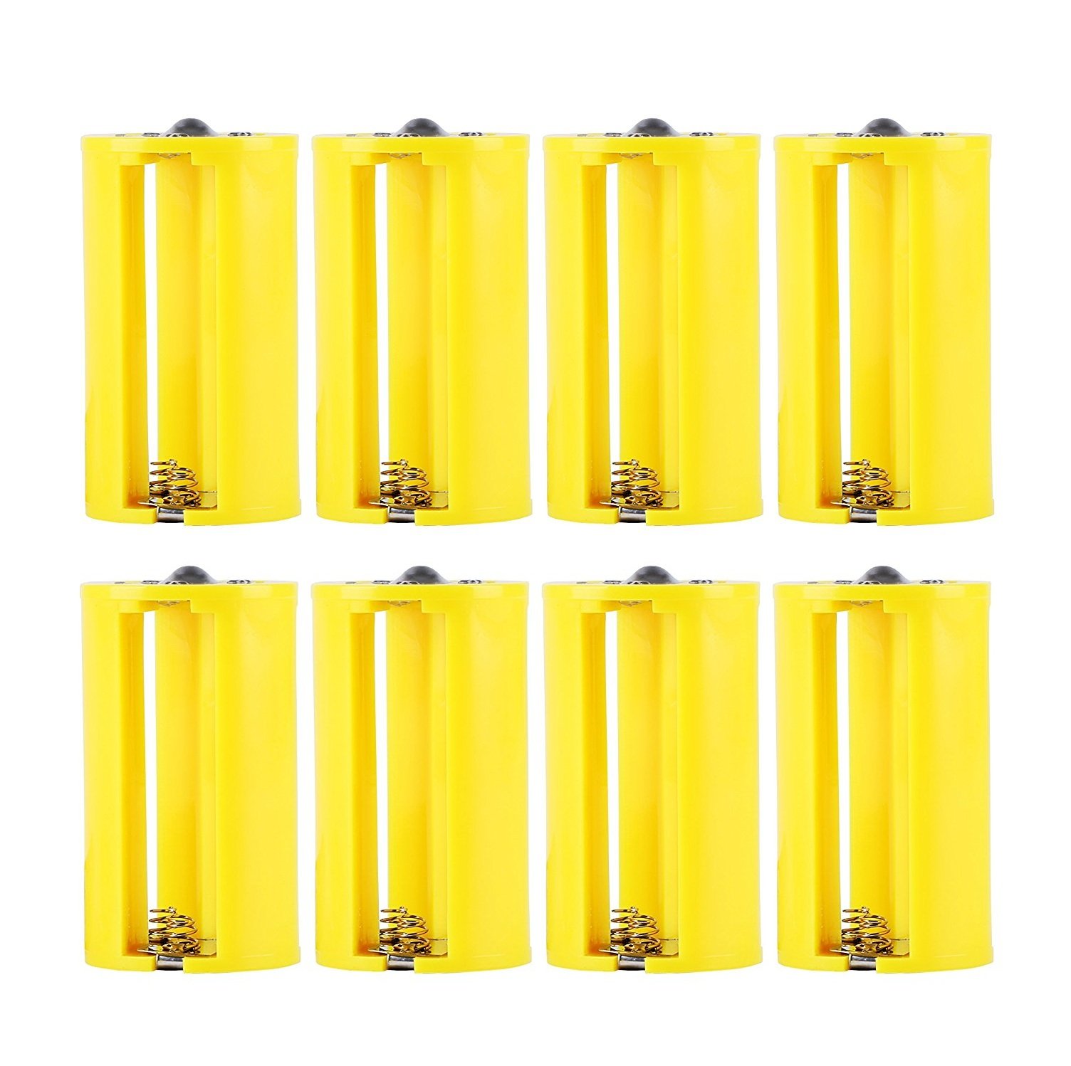 Whizzotech Parallel AA to D Battery Adapters Holder 1.5V Output Case Box 3 AA to 1 D Converter Pack of 8 (Yellow)