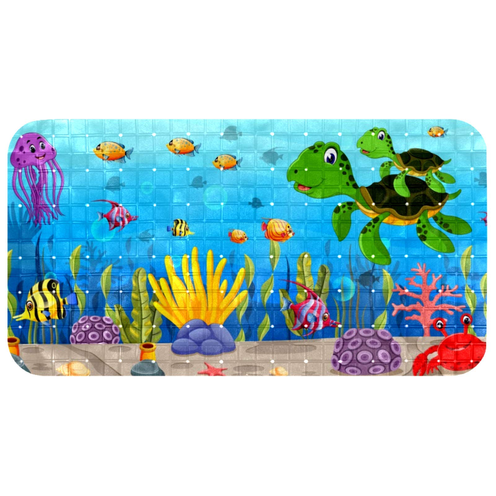 Shower Bath Mat (14.7x26.9 in) Cartoon Turtle Underwater Massage Textured Rectangle for Bathroom Showers, Tub