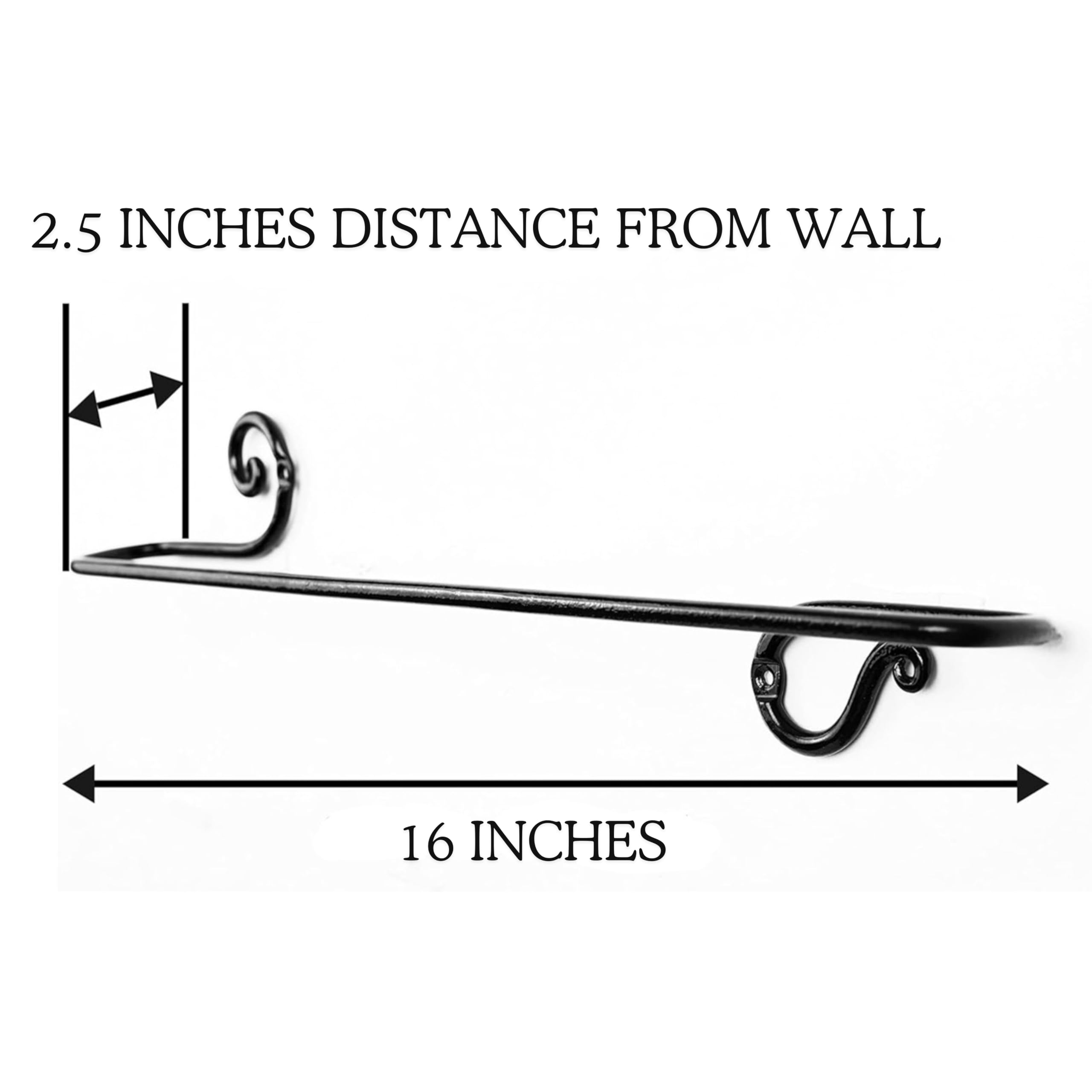 Bosky Wrought Iron Towel Bar Holder, Blacksmith Rust Resistant Wall Mounted Bathroom Towel Holder (Black, 16 inch)