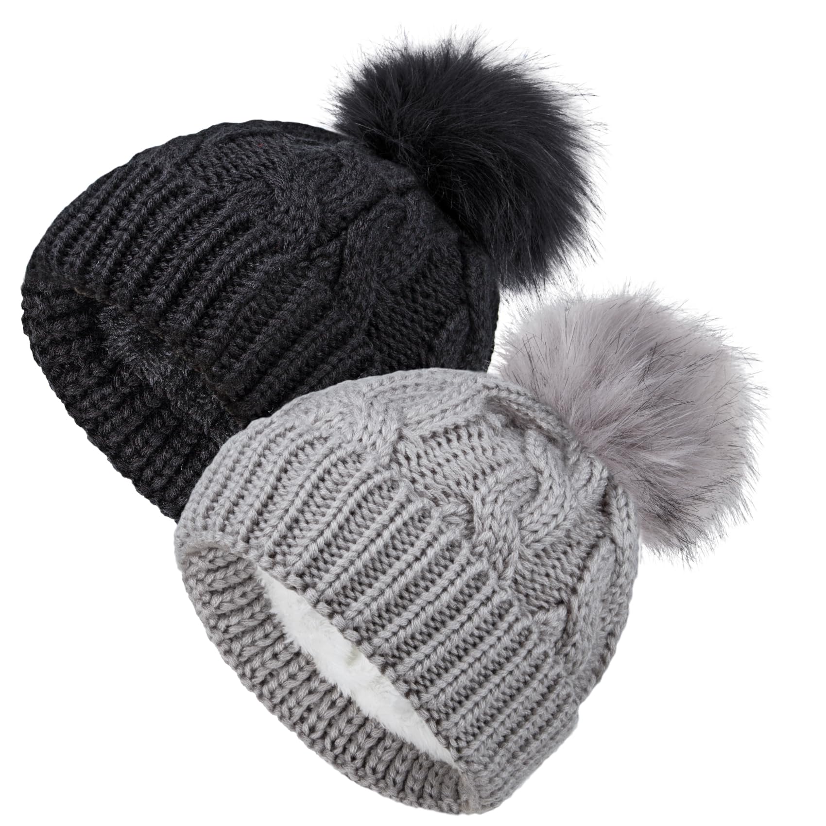 YSense 2 Pack Toddler Kids Winter Warm Fleece Lined Beanie Hats for Boys and Girls Crochet Hairball Knit Cap (3-6 Years)