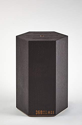 360 Knife Block MAX (Black) - magnetic, rotating, knife block - NOW holds 20+ knives w/top slots and 12" blade capacity