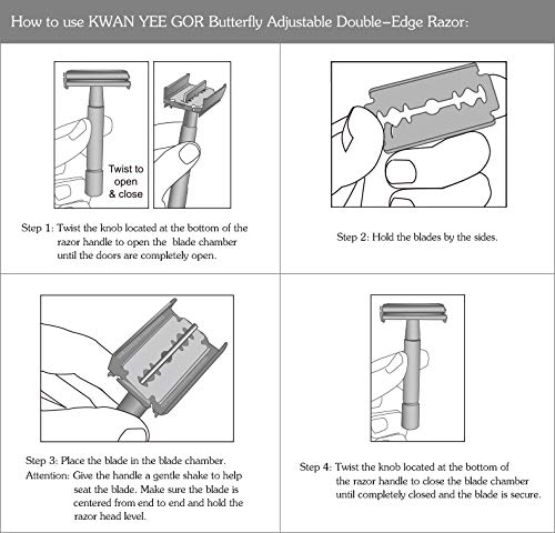 KWAN YEE GOR Adjustable Double Edge Safety Razor with 10pcs German Solingen Stainless Steel Blades,Butterfly Open with Long Handle for Men Black