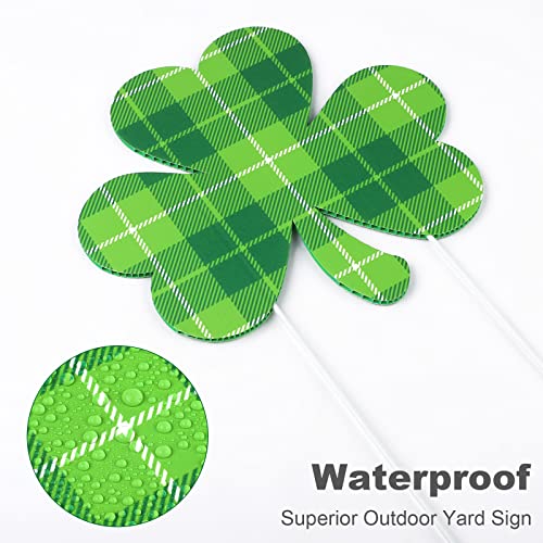ADXCO 16 Pieces St. Patrick's Day Yard Signs Waterproof Shamrock Yard Signs with Stakes 2 Styles Green Plaid Glitter Outdoor Lawn Walkway Decorations for St. Patrick's Day Party, Home, Garden