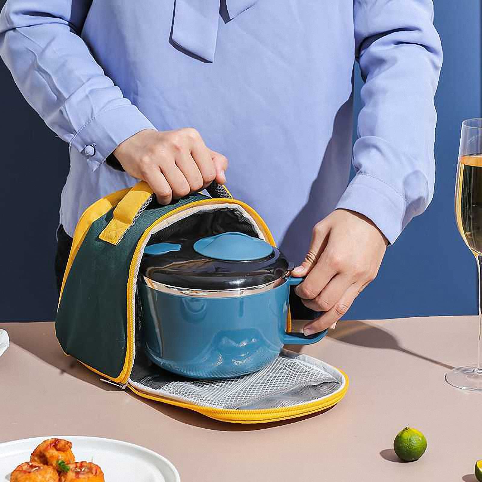 304 Stainless Steel Ramen Bowls,Insulation Bowls With Lid & Handle Ramen Cooker, Blue, 6.3x5.12x4.92