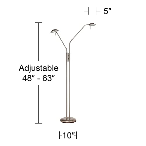360 Lighting Casper Traditional Pharmacy Floor Lamp Standing LED 2-Light 63" Tall Brushed Nickel Silver Adjustable Arm Swivel Head Dimmer Switch for Living Room Reading House Bedroom Home