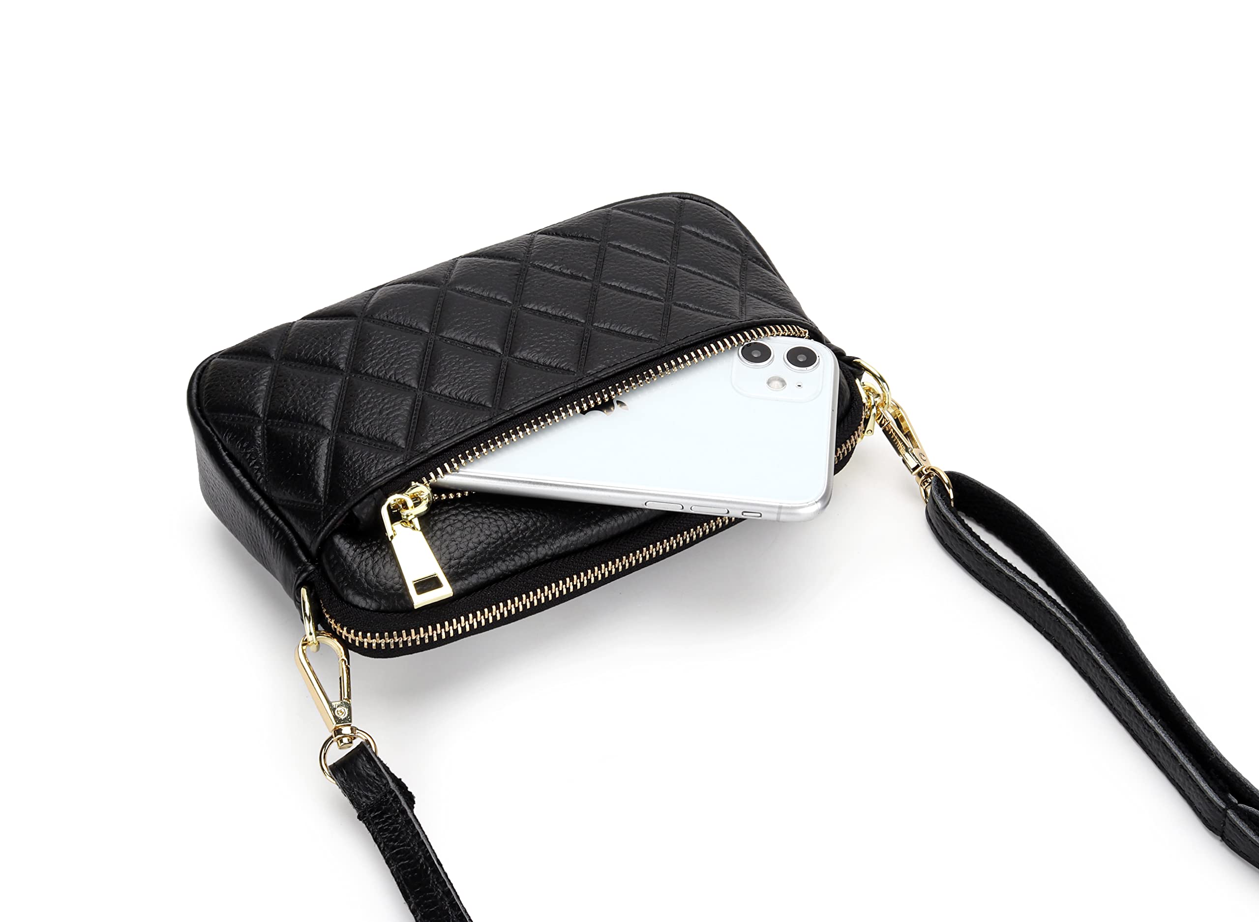 SINGBO Triple Zip Crossbody Handbag for Women Leather Crossbody Purse with Adjustable Shoulder Strap