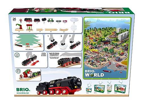 BRIO World – 36014 Christmas Steaming Train Set | 27-Piece Kid-Friendly Set | Age 3+ Compatible | FSC-Certified Beech Wood | Complements All BRIO Railway Sets & Accessories | Multicolor