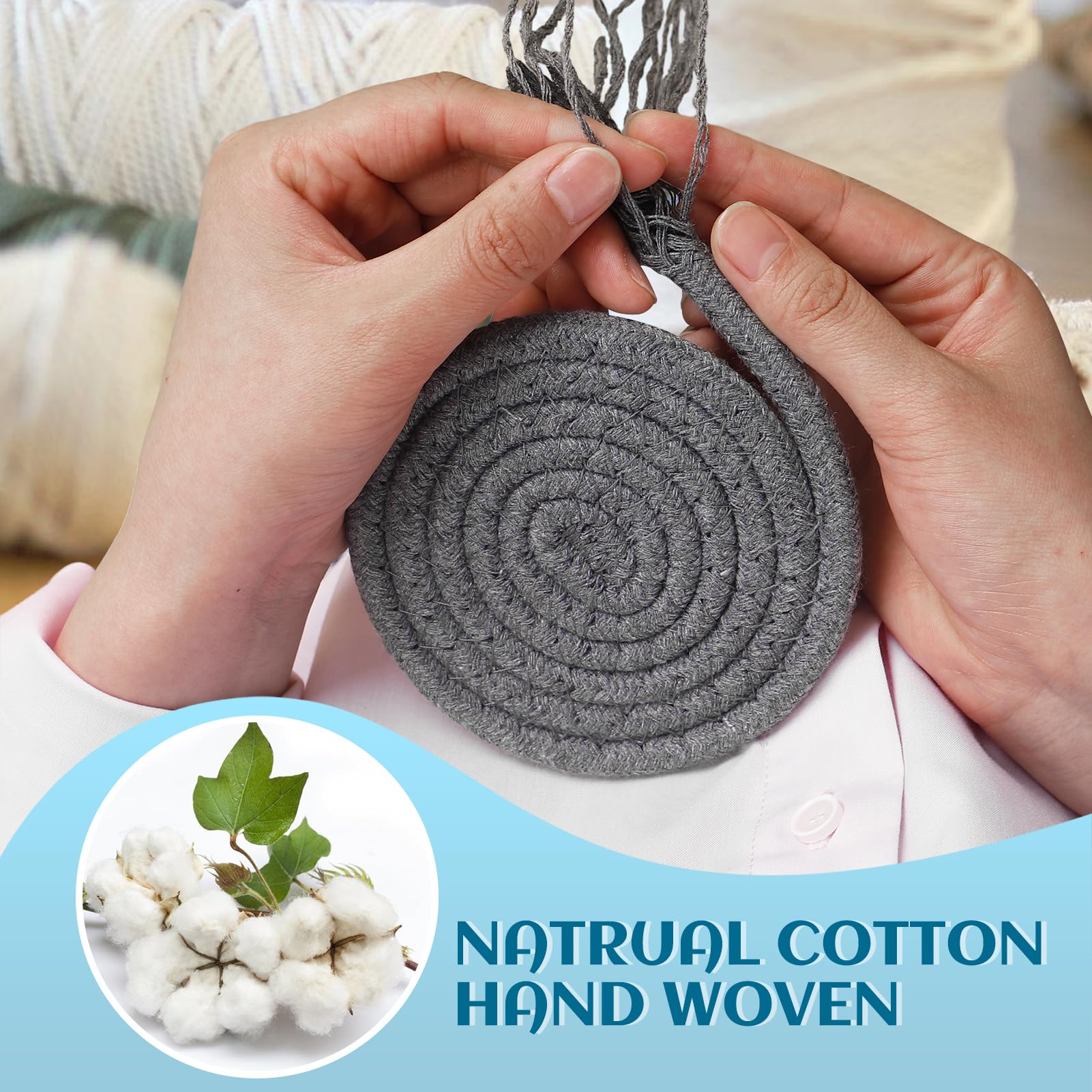 Handmade Trivets for Hot Dishes, Natural Cotton 7'' Hot Plate Mats, BOHO Woven Heat-resistant Pot Pans Holders Set for Kitchen Countertop Home Table Essentials(4 pcs)
