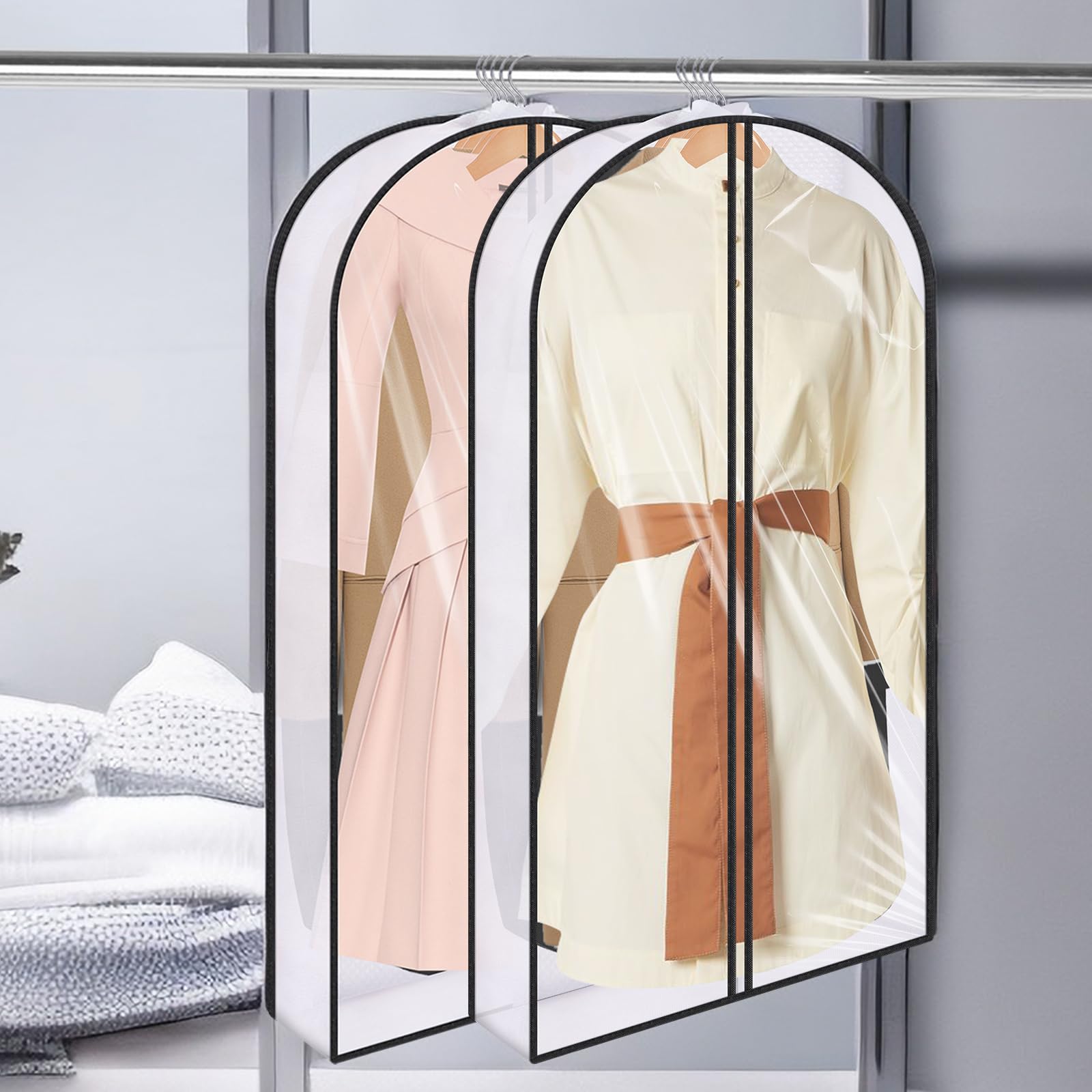 HAKACC 59" Garment Bags for Hanging Clothes, 4 Pack 4" Gusseted Garment Bags for Storage, Hanging Clothes Storage, Clothing Moving Bags