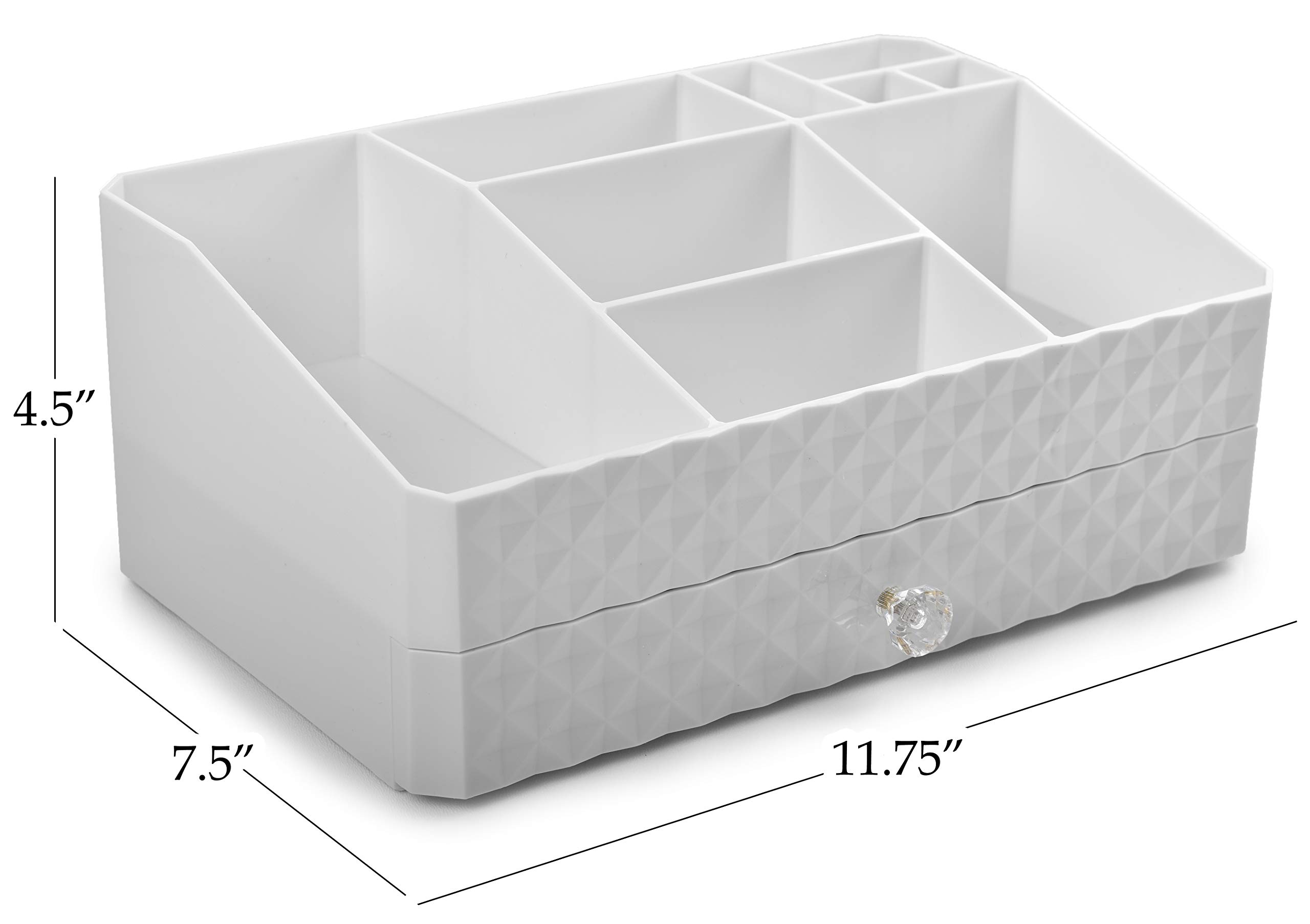 Masirs Cosmetic Storage Box Organizer - Compartments to Organize and Store your Makeup and Accessories. Drawer with Padding to Protect Jewelry. Will Sit Neatly on Vanity or Bathroom Countertop.