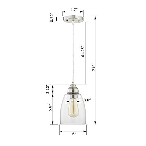 WISBEAM Pendant Lighting Fixture, Hanging Ceiling Lights with E26 Medium Base Max. 60 Watts, ETL Rated, Bulbs not Included, Nickel, 2-Pack