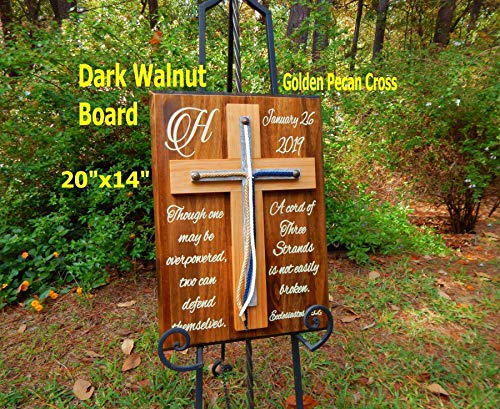 A cord of Three Strands, Wood Cross, Braids Sign, Rustic Wedding Ideas, Wall Decor 20 T X 14 W