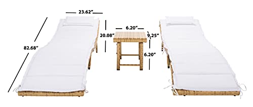 SAFAVIEH Outdoor Collection Carew Natural/White Cushion 3-Piece Chaise Lounge Chair Set with Table (PAT7720D)