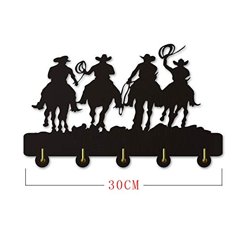Wall Coat Hooks West Cowboy Silhouette Wooden Hook Wall Door Installation Clothes Coat hat Key Hook/Coat Rack/Wall Hook Modern Home Decoration Wall Stickers Kitchen Bathroom Towel Hook, Black(Long: