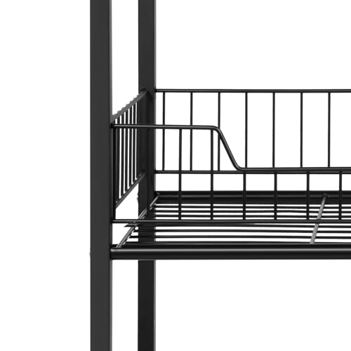 4-Tier Display Snack Rack,22.1lbs Load Metal Storage Shelf with Wheels & Hooks,10.2In Adjustable Tier Spacing Freestanding Snack Shelf Organizer for Pantry Kitchen Home Theater