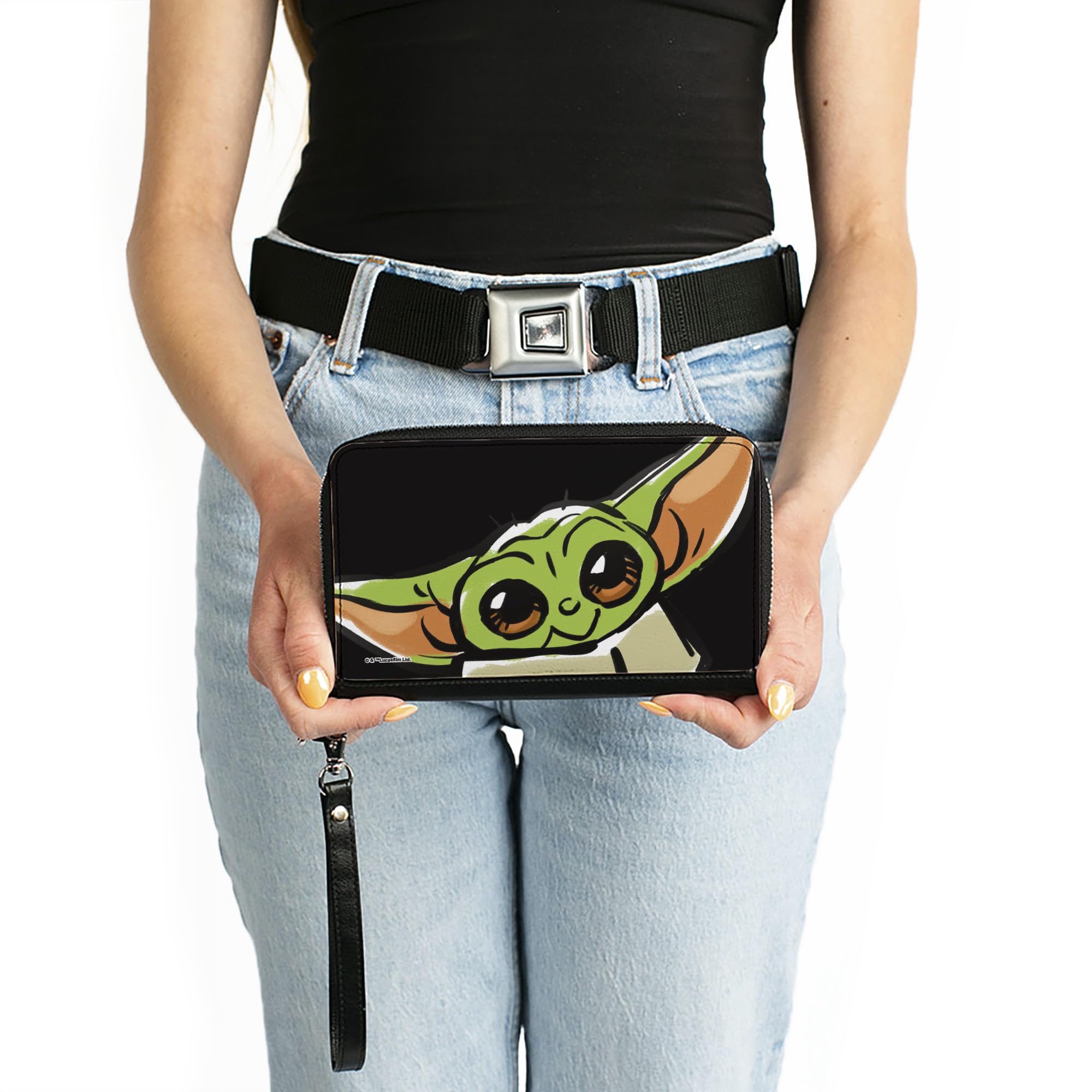 Buckle-Down Women's PU Zip Around Wallet Rectangle-Star Wars The Child, 7.5"x4.5"
