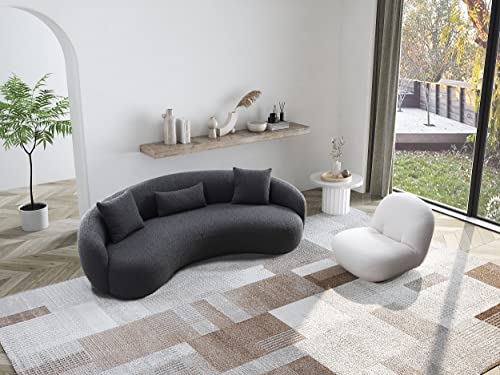 Acanva Mid Century Modern Curved Living Room Sofa, 4-Seat Boucle Fabric Couch for Bedroom, Office, Apartment, Dark Grey