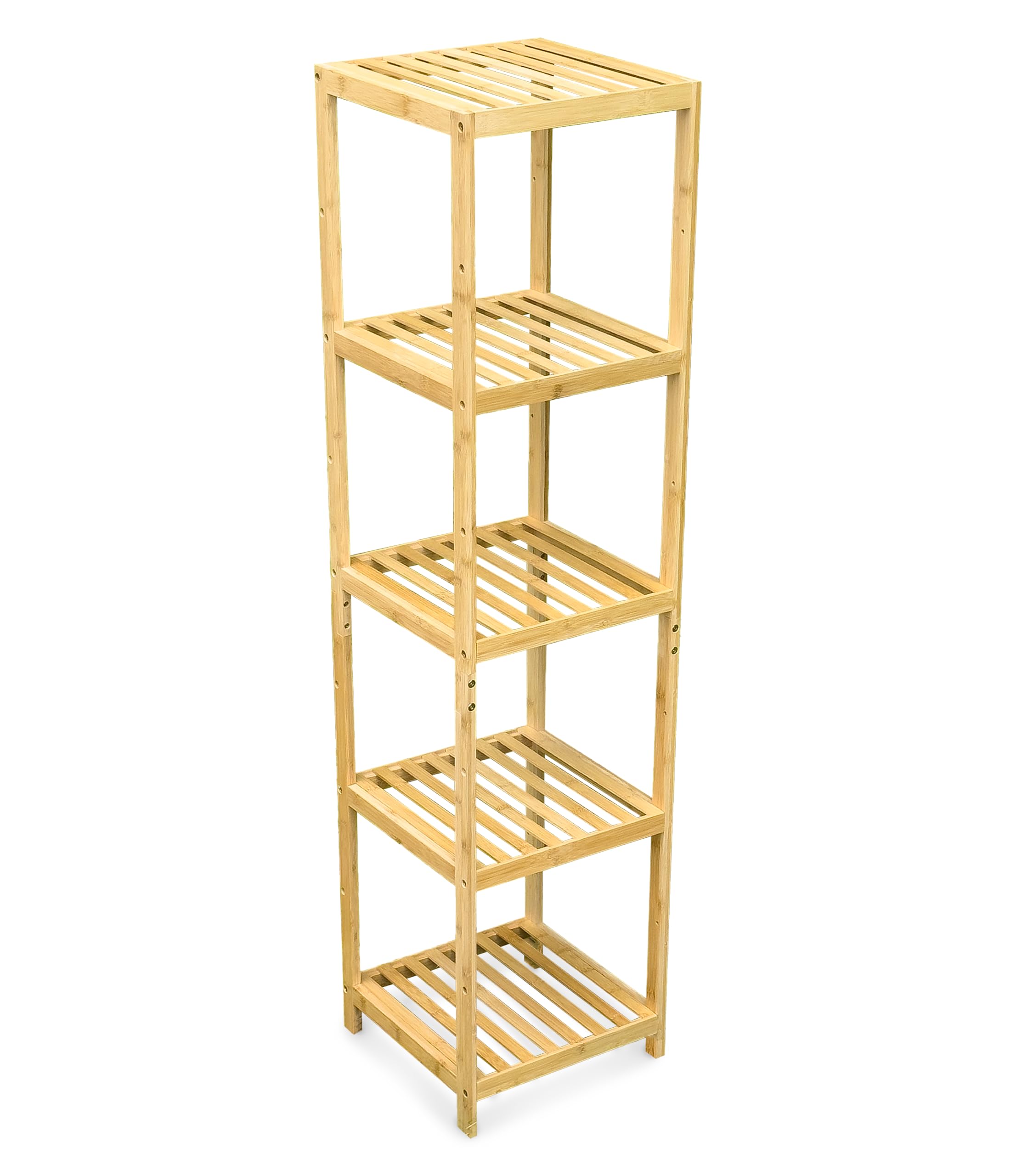 Bam & Boo - 5-Tier Multipurpose Square Shelf Modern Natural Bamboo - for Living Room, Bedroom, Office, Kitchen, Pantry(55” x 13.4” x 13.4”)