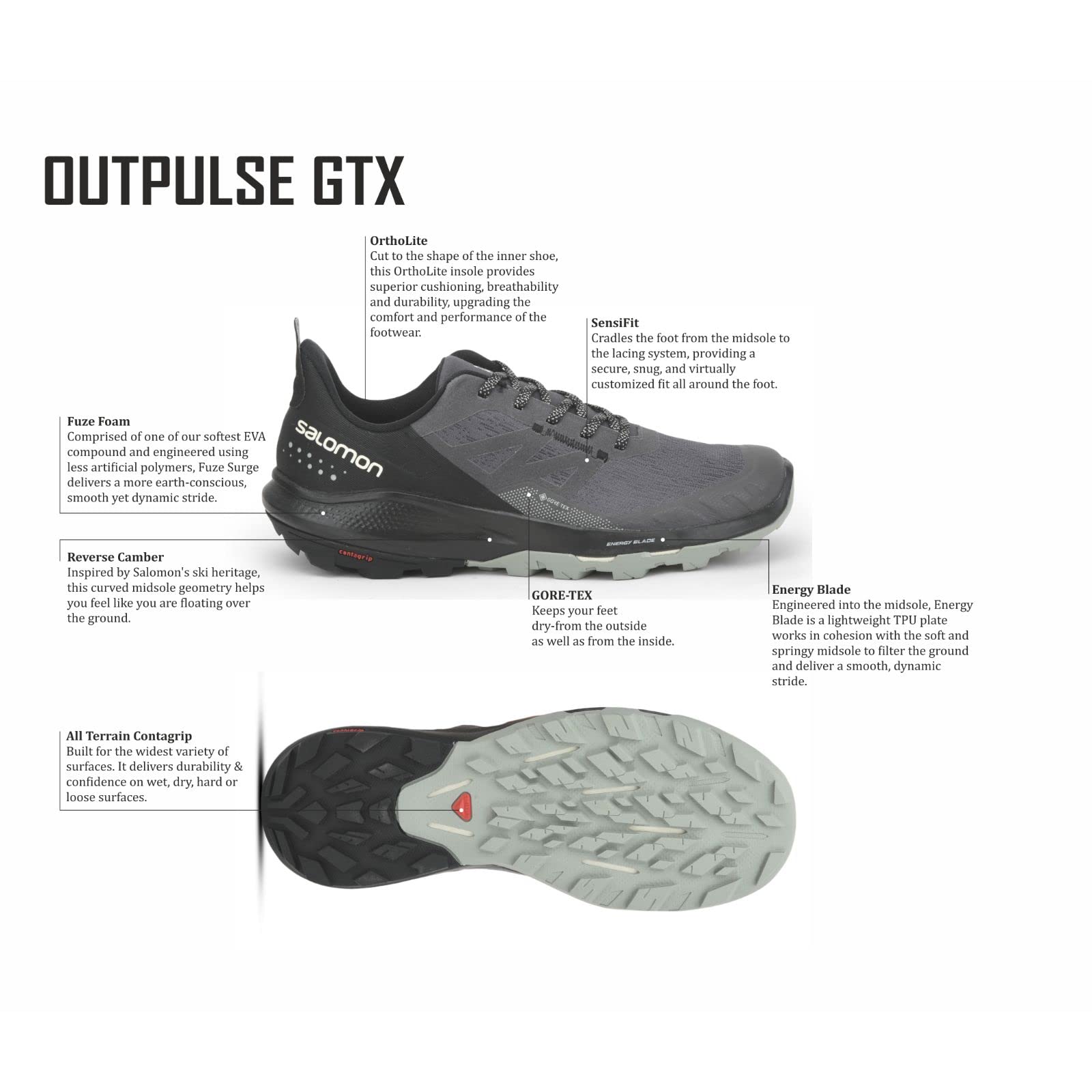 Salomon Men's OUTPULSE Gore-Tex Hiking Shoes for Men, Magnet/Black/Wrought Iron, 9