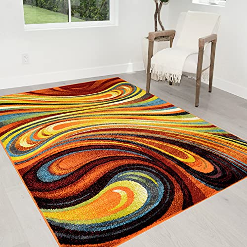 HR Colorful Rainbow Area Rug 8x10 Rugs for Living Room Décor 2020 Rug Trends Bright Multi Modern Abstract Geometric Swirl Stripe Pattern Accent Area Rug