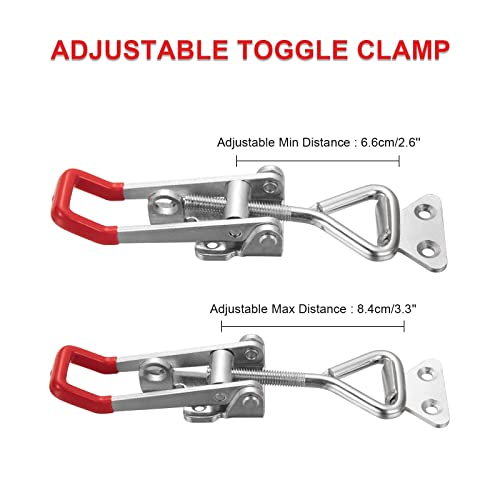 Accessbuy Heavy Duty Adjustable Toggle Latch Clamp With Lock Hole 300Kg 660Lbs Holding Capacity (7.5inch(2pak)) Silver
